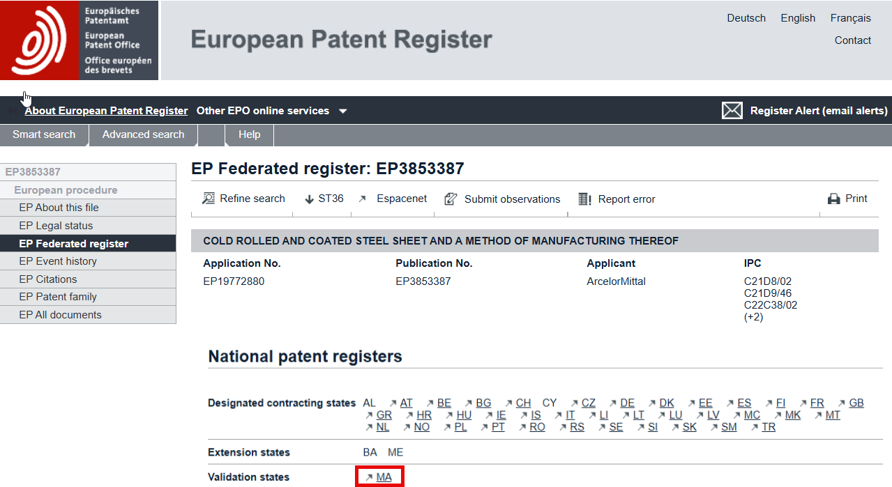 Patent Information on EPO validation states | epo.org